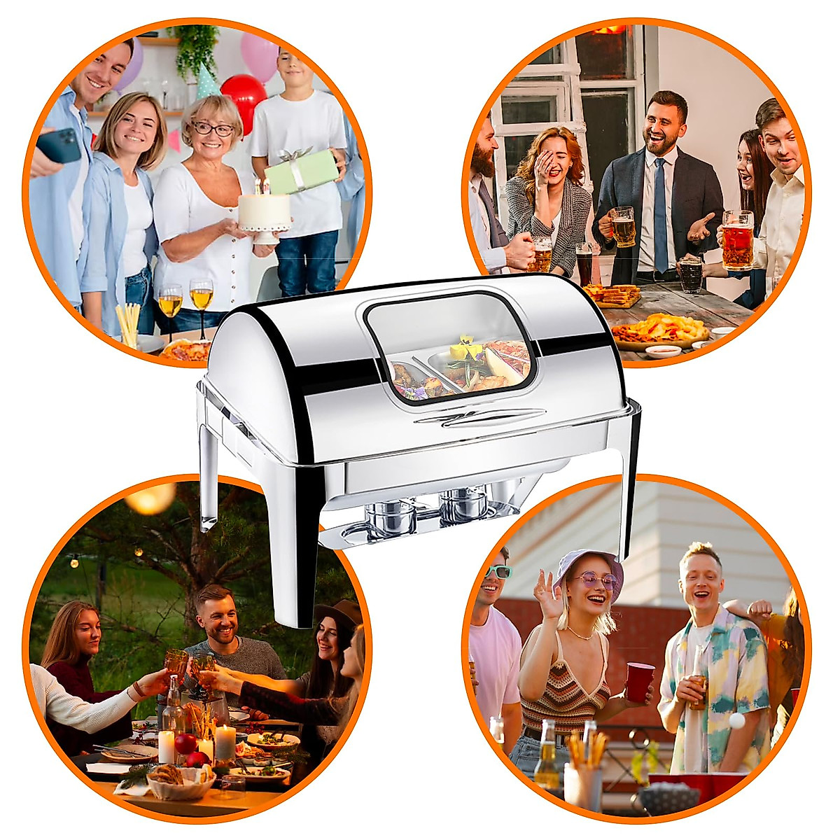 Kweetle Roll Top Chafing Dish Buffet Set Warmers with Cover 2 Pans 9.5Quart for Buffet Commercial Food Warmer Steam Table