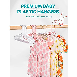 Smartor Pink Plastic Baby Hangers 60 Pack, Durable Kids Hangers with Dividers, Space Saving Baby Clothes Hangers for Closet, Cute Baby Hangers for Nursery, Clothing Hangers for Infant, Baby, Kids