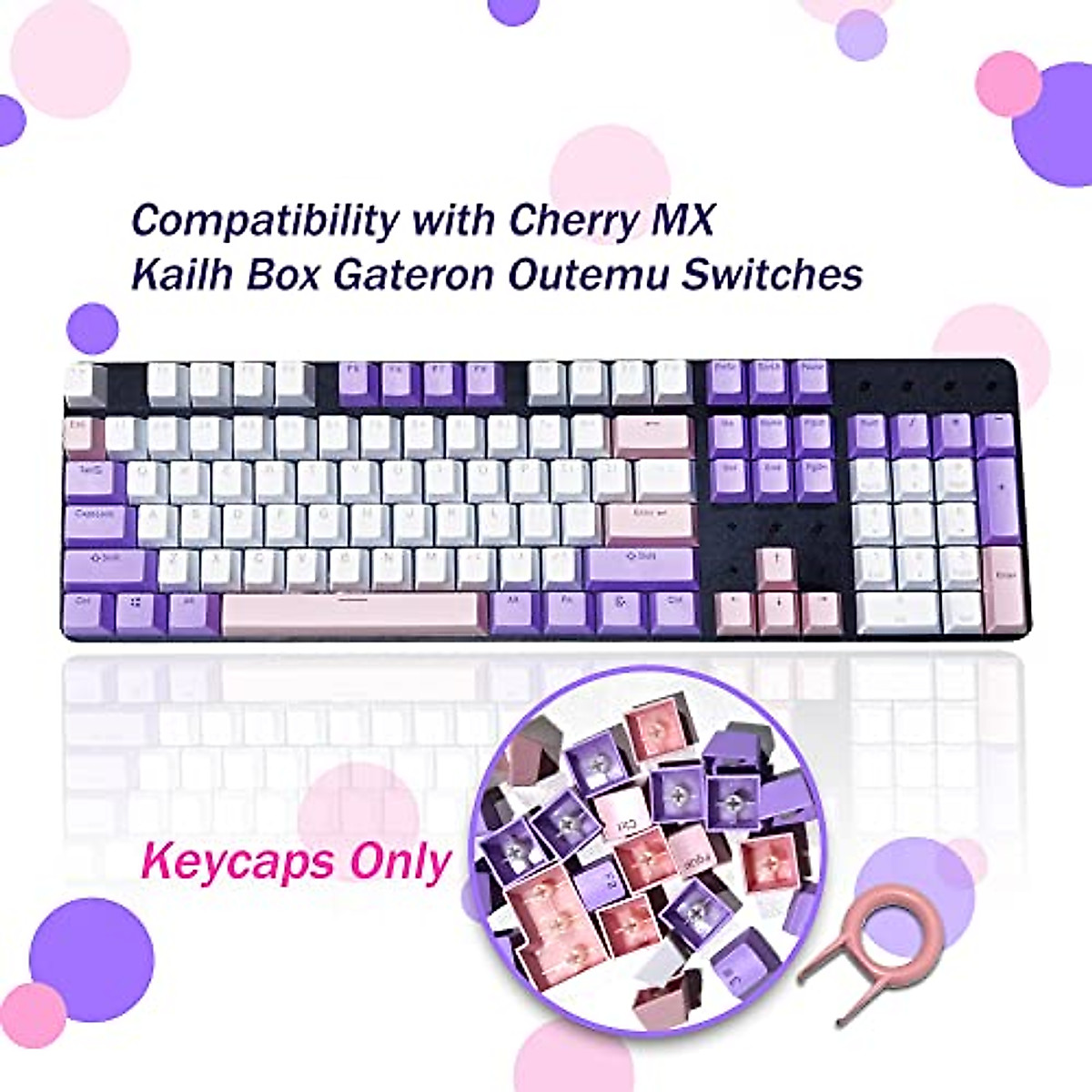 TzBBL 104 Keycaps Set | Backlit ABS Keycaps for MX Mechanical Keyboard-OEM Profile for 61 87 104 Mechanical Keyboard (104, Pink+White+Purple)