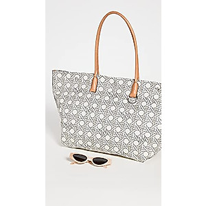 Tory Burch Women's Canvas Basketweave Tote, New Ivory Basketweave, Off White, Print, One Size