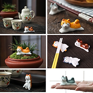 10 Pcs Cute Lucky Cat Chopsticks Holder Japanese Style Ceramic Cat Chopstick Rest Set Dinner Spoon Stand Knife Fork Holder (Dog)