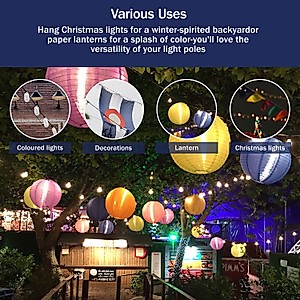 2 Pack 9ft String Light Poles with Upgrade Hooks, Premium 3 Functions Steel Lighting Pole - with Sturdy 5-Prong Fork and Metal Base, Poles for Outdoor String Lights - Party, Deck, Wedding Decorations