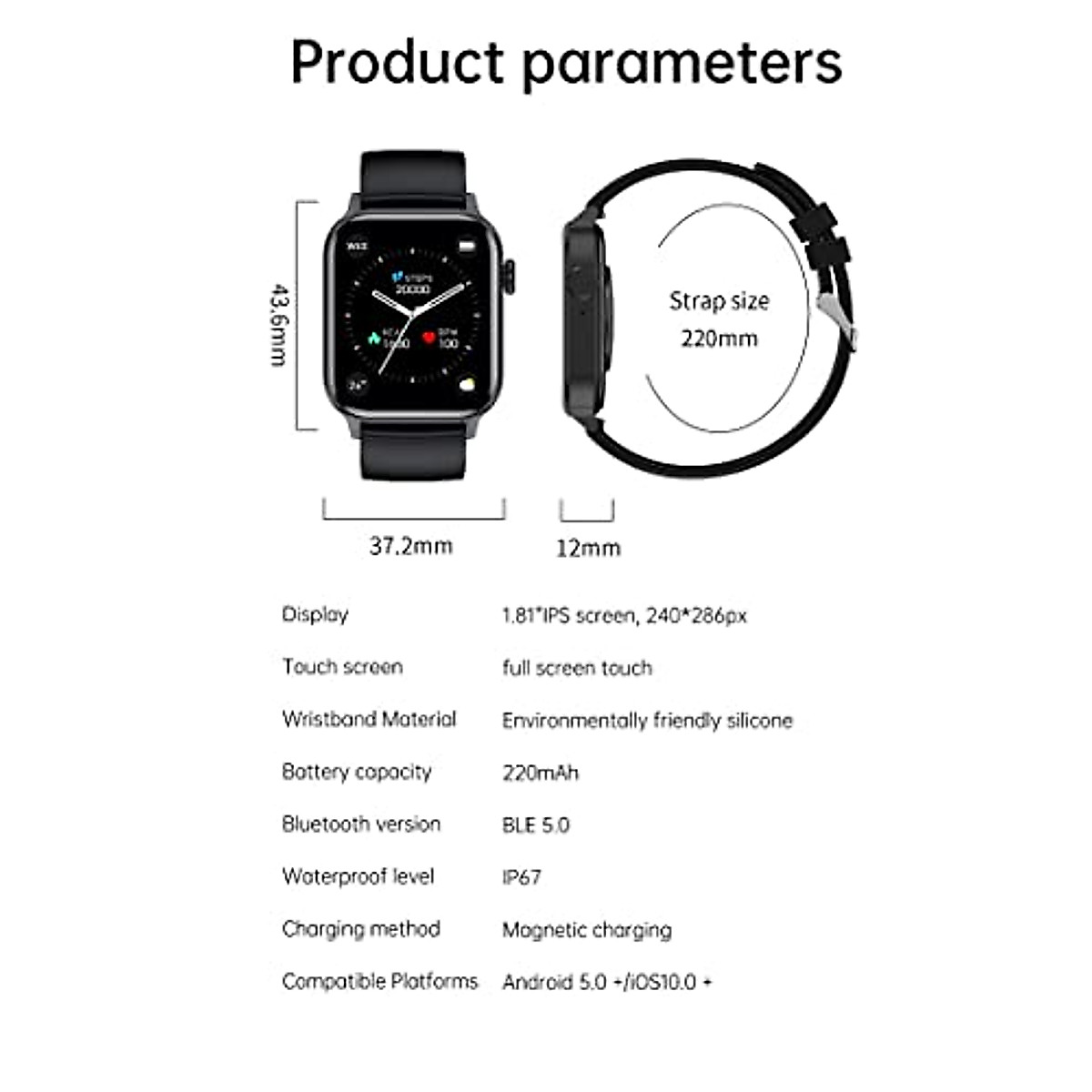 Smart Watch for Women Men, Waterproof Smartwatch Fitness Tracker for Android iOS Phones, 1.81” HD Smartwatch with Heart Rate Monitor, Step Counter, Receive Make Calls