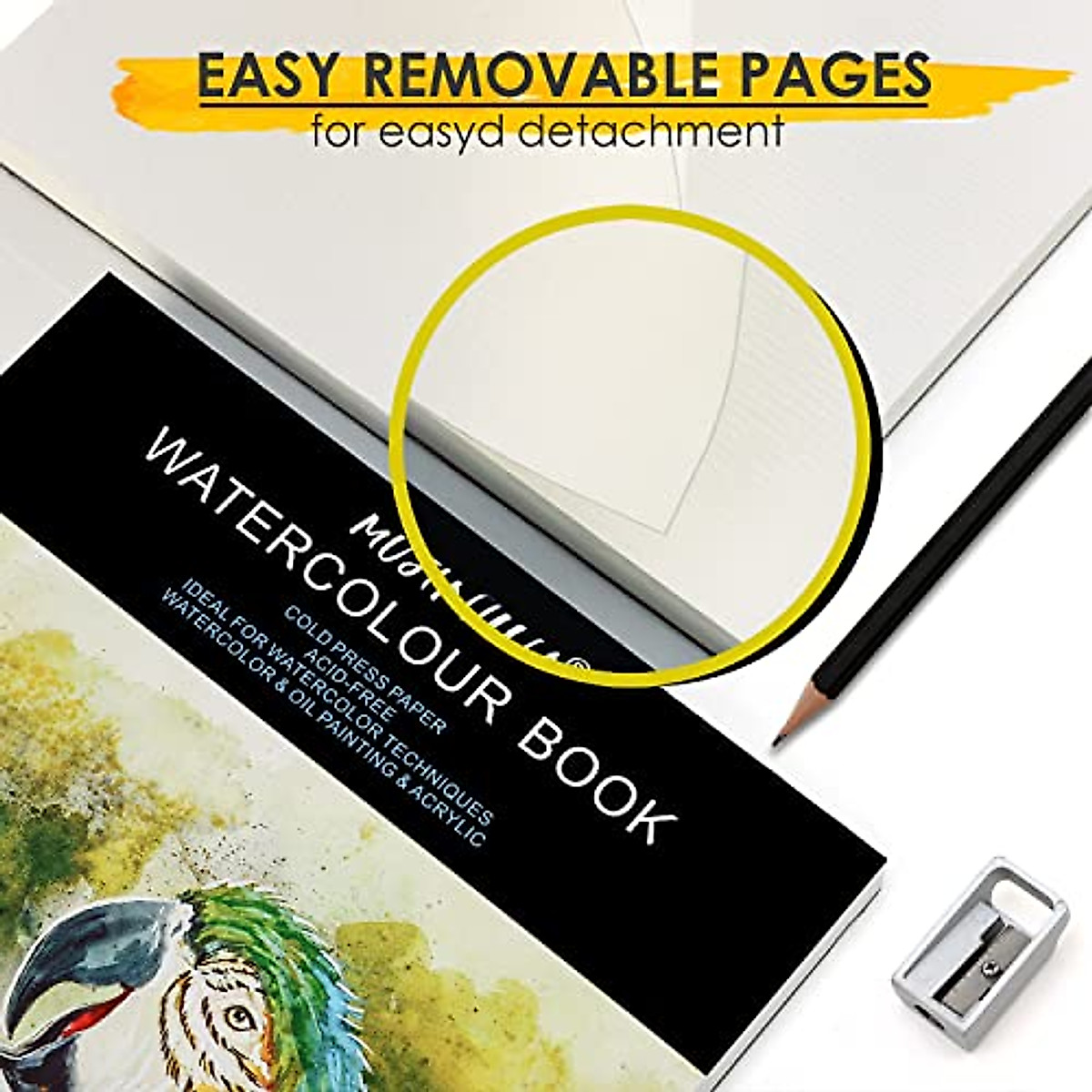 MUJINHUA Watercolor Paper, White, 140 lb, 6.1X8.7", 20 Sheets, Cold-Pressed, Acid-Free, Ideal for Watercolor Painting and Wet Media, Textured Paper Great and Sketchbook, Ideal for Kid, Beginners