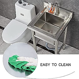 Vertical Kitchen Sink, Single Bowl Sink Commercial Catering Sink 304 Stainless Steel Kitchen Sink Freestanding Wash Basin Multifunctional Sink with Bracket Drawing Process (60 * 60 * 80cm)