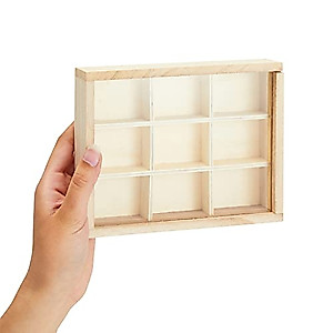 Small Unfinished Wood Box with Lid, 9 Compartment Storage Boxes (6.75 x 5.1 Inches, 2 Pack)