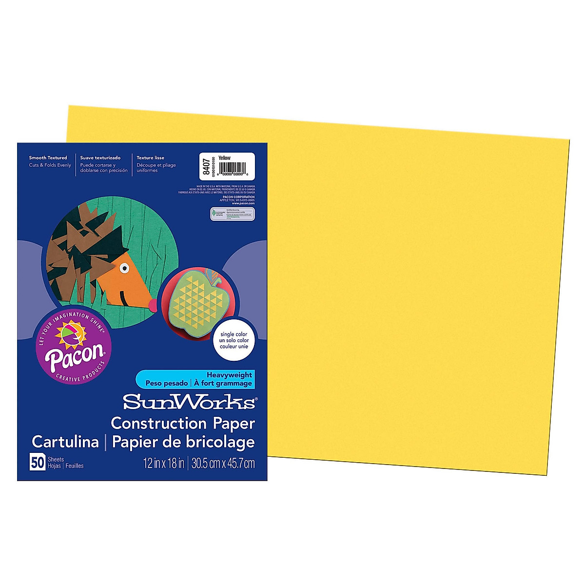 Prang Construction Paper, Yellow, 12" x 18", 50 Sheets Per Pack, 5 Packs