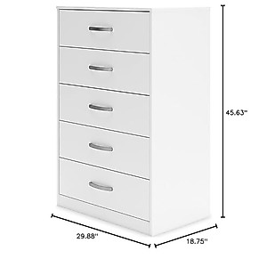 Signature Design by Ashley Flannia Casual 5 Drawer Chest of Drawers with Dovetail Construction and Safety Stop, White