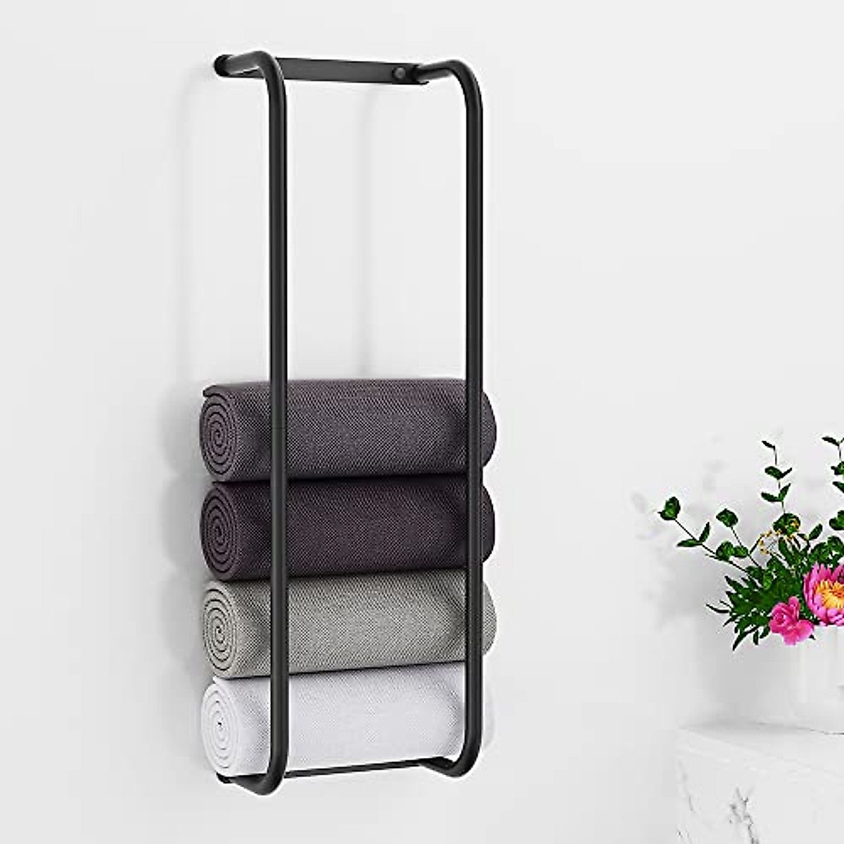 OFFSIR Towel Rack Wall Mounted, Bathroom Towel Storage, Stainless Steel Towel Racks for Bathroom, Bath Towel Holder Organizer for Folded Large Towel Washcloths, Easy to Install, Black