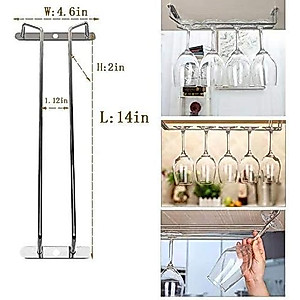 14-Inch Gold Wine Glass Rack, Under Cabinet Wine Glass Holder Stainless Steel Stemware Rack - Hanging Stemware Holder for Cabinet Kitchen Bar, Set of 2