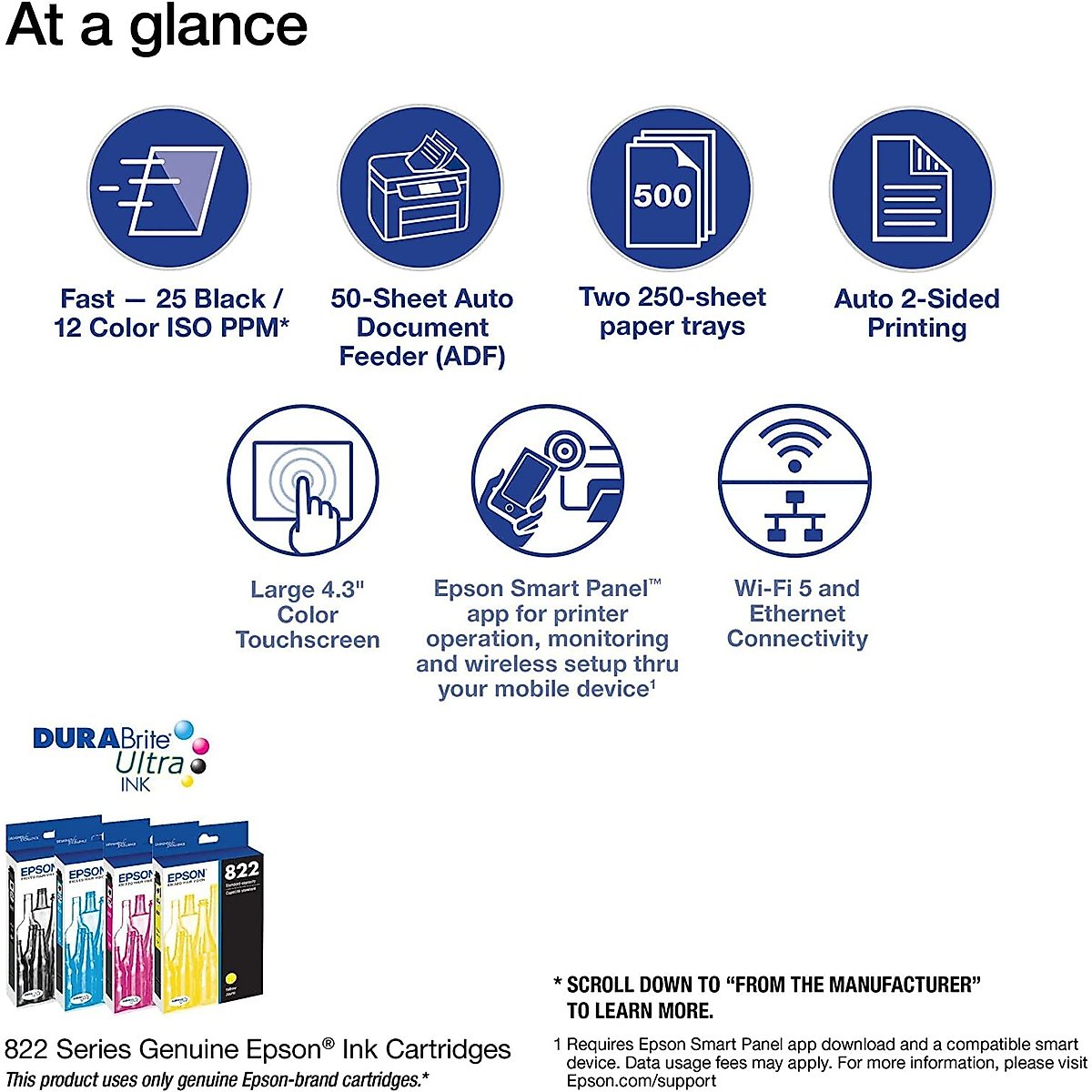Epson Workforce Pro WF-4833 Wireless Color All-in-One Inkjet Printer, Black - Print Scan Copy Fax - 4.3" Touchscreen LCD, 25 ppm, 4800 x 2400 dpi, Auto 2-Sided Printing, 50-Sheet ADF, USB, Ethernet