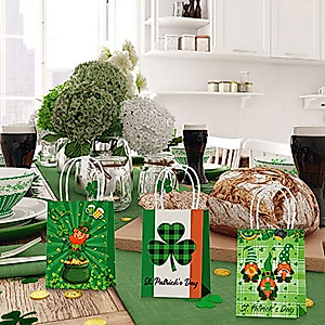 St. Patrick's Day Craft Gift Bags Irish Clover Holiday Paper Bags Kraft Treat Bags Mini Candy Bags Assortment Shamrock Wrapping Bags for Kids Classroom Party Favors Supplies (10 Pcs)