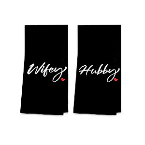 OHSUL Wifey and Hubby Highly Absorbent Bath Towels Set of 2,Hubby Wifey Beach Towels for Couples,Wedding Anniversary Valentine’s Gift for Couples,Wife Husband Gifts