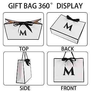 STOBOCTER Initial Gift Bags with Handles and Bow Ribbon 12.6"x10" Personalized Letter Gift Bags Birthday Gift Bag for Women Men Reusable Gift Wrap Bag for Mothers Day Wedding Graduation (M-Medium)