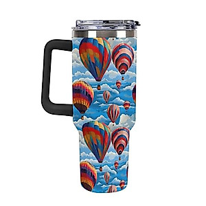 Hot Air Balloons 40 Oz Stainless Steel Cup Travel Tumbler with Handle and Straw Lightweight Coffee Mug for Home Office