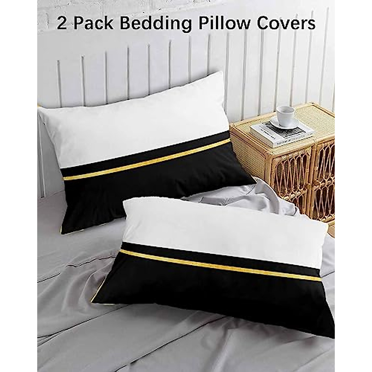 Edwiinsa Black White Pillow Covers King Standard Set of 2 20x36 Bed Pillow, Luxury Yellow Lace Modern Abstract Art Aesthetics Plush Soft Comfort for Hair/Skin Cooling Pillowcases with Envelop Closure