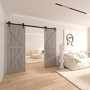 Dondelight 10FT Sliding Barn Door Hardware Track Kit for Double Door, Heavy Duty Modular Sliding Door Track Hardware Set for Interior & Exterior Door