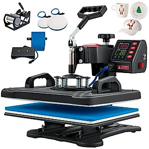 VEVOR Heat Press Machine, 12 x 15 Inch, 5 in 1 Combo Swing Away T-Shirt Sublimation Transfer Printer with Teflon Coated, Mug/Hat/Plate Accessories Included, ETL/FCC Certificated, Black