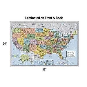 Laminated United States Voyager Map Poster | Bright Style Map | Includes The Most Legible Location Labels | 36” x 24” | Shipped Rolled in a Tube, Not Folded | Great for The Home or Classroom
