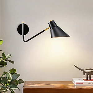 DEVINK Retro Plug in Wall Light with Switch, Long Arm Bed Lamp Wall Sconce Lamp Adjustable Wall Reading Lights with 1.8m Cord, Indoor E27 Light Fixture for Bedroom Living Room Bathroom,Black
