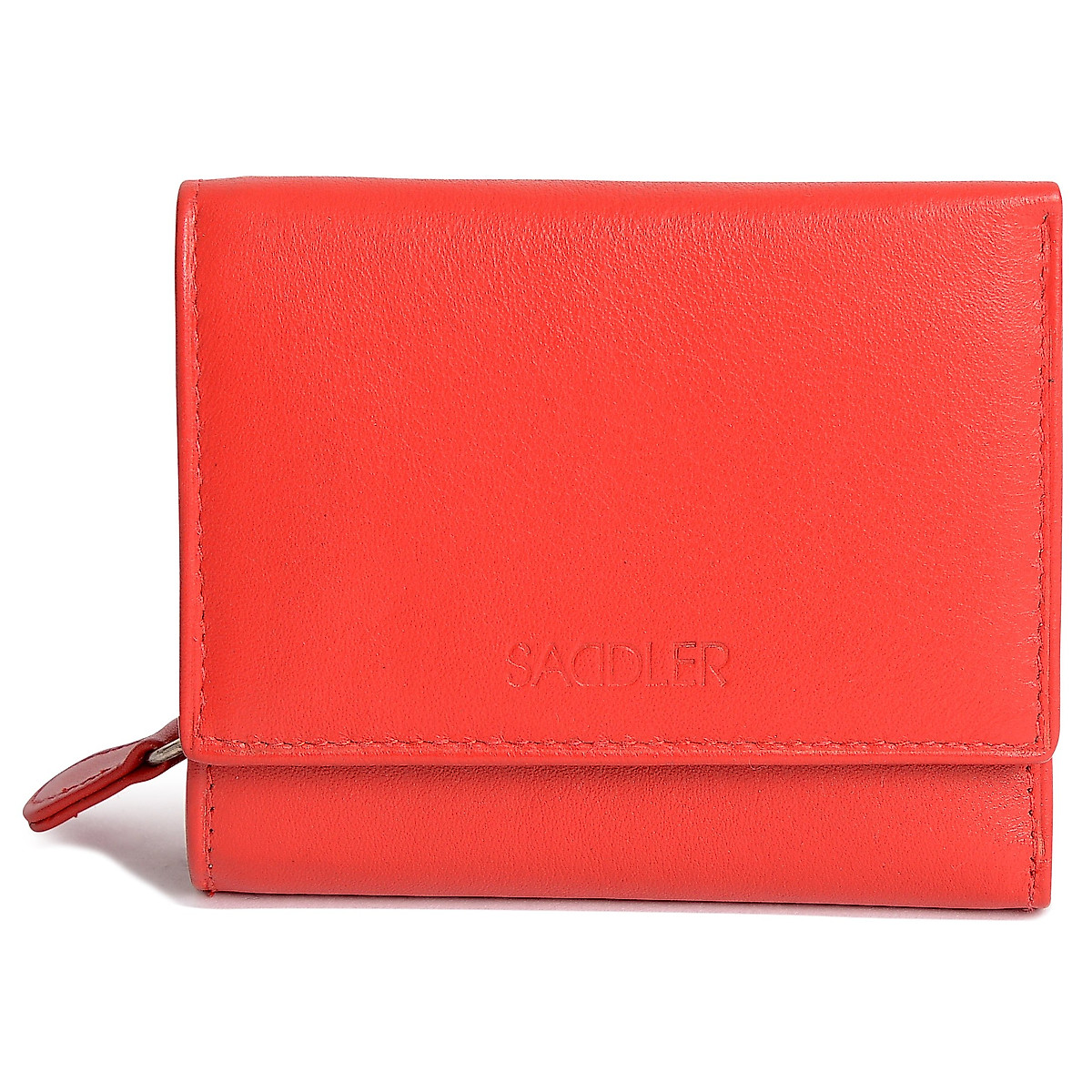 SADDLER Womens Luxurious RFID Protected Leather Trifold Credit Card Wallet With Large Zippered Coin Pocket | Ladies Designer Purse - Perfect for ID Coins Notes Debit Travel Cards | Gift Boxed - Red
