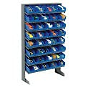 Global Industrial Floor Rack, 8 Shelves w/ (64) 4"W Blue Bins, 33x12x61