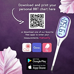 iProven Basal Body Thermometer with Backlight & Big Digits, 1/100 Degree High Precision, BBT for Ovulation Tracking, 30 Memory Recall, Accurate Fertility Temperature Tracker