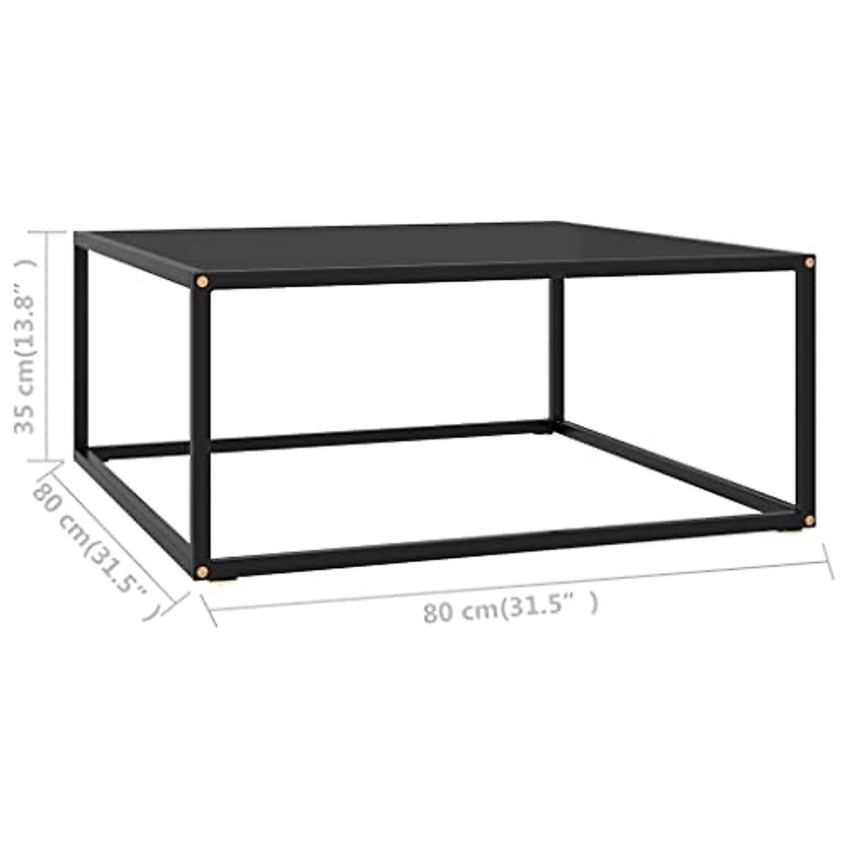 QJBSAVVA Coffee Table Black with Black Glass 31.5"x31.5"x13.8",Bedside Tables Side Tables End Tables Entrance Tables Suitable for Meeting Rooms, Reception Rooms, Offices