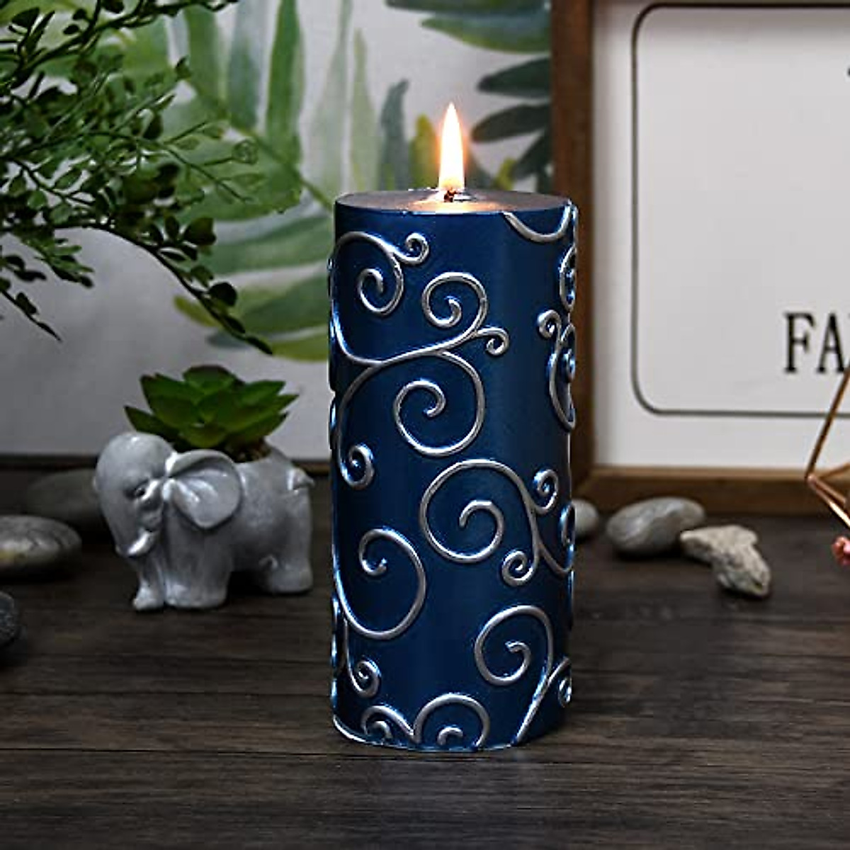 Zest Candle Pillar Candles, 3 by 6-Inch, Blue Scroll