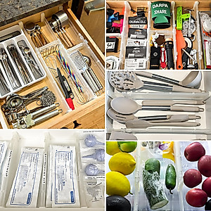 HiYZ Expandable Drawer Dividers with Inserts - 2.36'' High Adjustable Drawer Organizers Separators for Kitchen, Bedroom, Dresser, Office, 5 Long Dividers(12.6-22.8'') with 10 Inserts(3.9-7.1'')-Clear