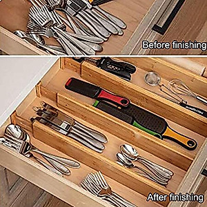 Expandable Bamboo Drawer Dividers, Adjustable Utensil Organizer Separators, 43cm