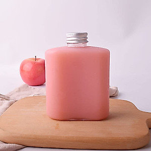 Elsjoy 24 Pack Plastic Juice Bottles, 8.5 Oz Clear Liquor Bottle Flat Slim Beverage Container with Aluminum Cap, Portable Water Flask for Drinks, Milk, Tea, Alcohol, Leak Proof