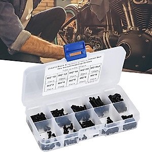 300PCS M2 x 3-20mm 12.9 Grade Black Hex Socket Screw Bolt and Nut Kit Alloy Steel Button Head Socket Bolts