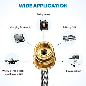Kohree 6FT Propane Adapter Hose with Gauge, 1lb to 20lb Stainless Braided Propane Tank Hose Adapter Converter for Coleman Camp Stove, Buddy Heater, Tabletop Grill & More 1lb Portable Appliance