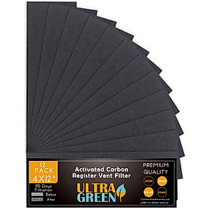 Carbon Filter 12 Pack 4" x 12" Activated Charcoal Air Vent Filters Premium Floor Pre-Filter Work in Indoor Home Purifier, Air Conditioner (12 Black)