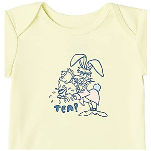 Amazon Essentials Disney | Marvel | Star Wars | Princess Baby Girls' Short-Sleeve Bodysuits, Pack of 6, 6-Pack Alice Tea Party, 0-3 Months