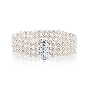 The Pearl Source Sterling Silver 7-8mm AAAA Quality Round White Triple Freshwater Cultured Pearl Bracelet for Women