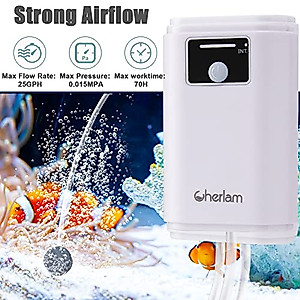 Aquarium Air Pump,CHERLAM Rechargeable&Portable Fish Aerator Pump,Lithium Battery Operated Fish Tank Air Pump with Air Stones,USB Air Pump for Fish Tank for Outdoor Fishing, Emergency, Power Cuts