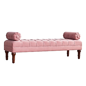 Batohom 60.2" End of Bed Bench,Large Size Bedroom Bench,Upholstered Window Bench with Button-Tufted,Entryway Bench,Storage Bench for Living Room(Pink)
