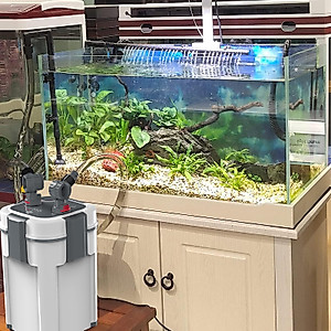 bykaeler 225GPH Canister Filter for Aquarium with Timed Light, Ultra-Quiet External Aquarium Filter with Filter Medium and Spray Rod,Suitable for Large Fish Tanks and Aquariums (LED-901F)