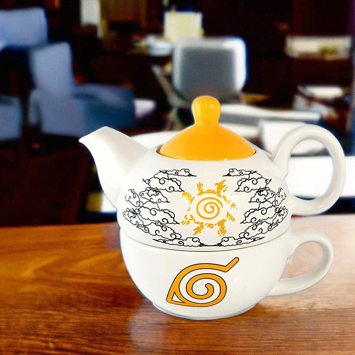 Naruto Shippuden Tea Cup Set 2 with Teacup and Kettle | 15 Oz TeaCup Featuring The Nine-Tail Fox “ Kurama” | Anime | Kitchen Deco | Naruto Tea Cup Set | Officially Licensed | By Just Funky