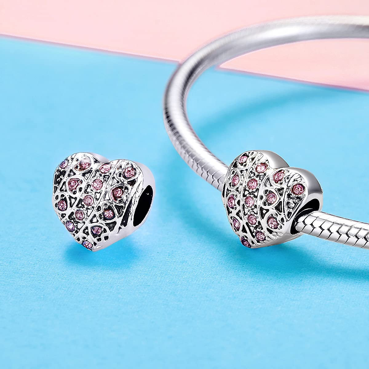 BABAMIA 4pcs Charms Set for Bracelets and Necklaces Love Heart Bracelet Charms | Planet Airplane Pendant Charms Dainty Bead Charms for Women Birthday Valentine's Day Jewelry Gift