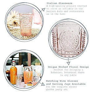 Bormioli Rocco Romantic Set Of 6 Tumbler Glasses, 11.5 Oz. Colored Crystal Glass, Cotton Candy Pink, Made In Italy.