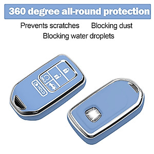 Yonmcfn for Honda Key fob Cover with Leather Keychain,Soft TPU 5 Buttons Key Shell,fit 2018 2019 2020 2021 Civic Accord Pilot CR-V Insight EX EX-L Touring Remote car Key(Blue)