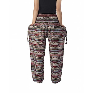 Lannaclothesdesign Harem Pants Women High Waist Bohemian Yoga Pants with Pockets - Boho Hippie Clothes (L, Brown Green Paisley)