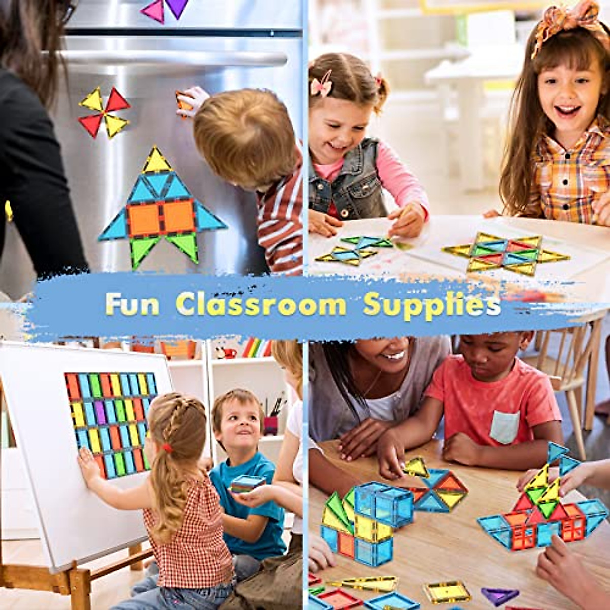 GEPER 32PCS Magnetic Tiles, Beginner Set Toddler Toys Girls & Boys, Magnetic Building Blocks Toys for 3+ Year Old, Ideal Gift STEM Toys, Montessori Learning Sensory Magnet Tiles for Kids 3-4 Birthday