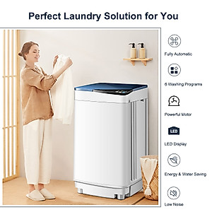 COSTWAY Portable Washing Machine, 7.7lbs Capacity Compact Laundry Washer and Spin Combo with 6 Programs, Built-in Barrel Light, Full-Automatic Washing Machine for Apartments Camping RVs Dorm, Blue