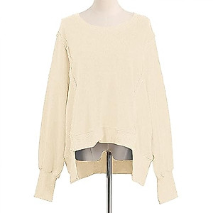 iHPH7 Womens Oversized Crewneck Sweatshirts Pullover Workout Tops Fall Long Sleeve Teen Girls Loose Outfits Preppy Cute Clothes Beige