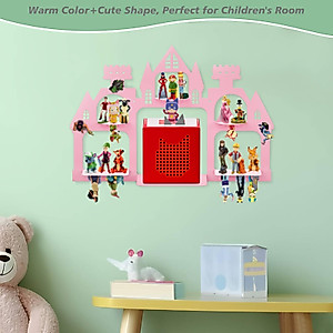 Demao for Toniebox Shelf Magnetic, Floating Shelf for Tonies Figures 20-30pcs, Display Shelf for Toniebox in Children's Room Decoration, Wall Mounted Shelf for Tonies Figures Storage-Pink Castle