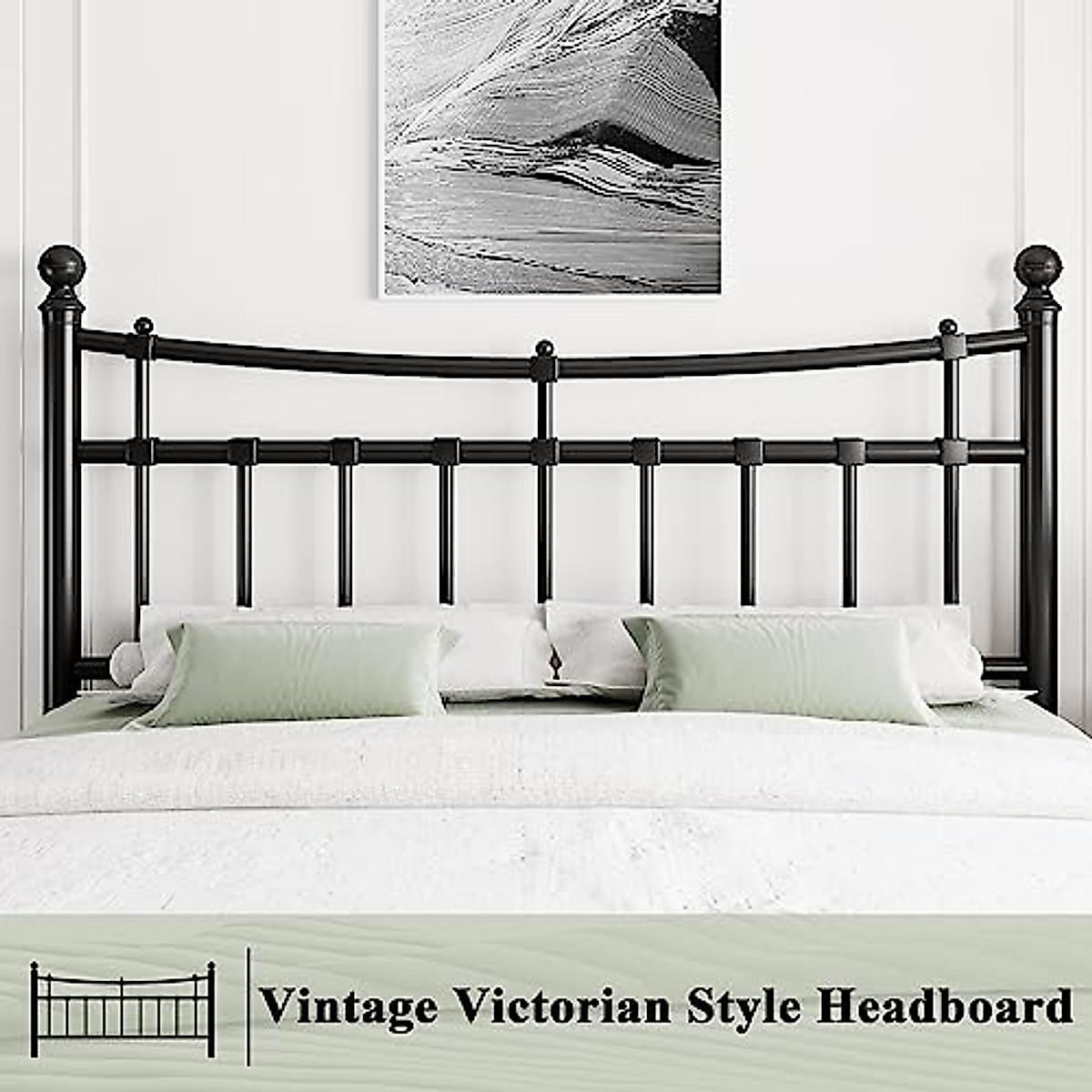 iPormis Metal Queen Bed Frame with Iron-Art Headboard, Heavy Duty Metal Platform Bed Frame with 14 Steel Slats Support, No Box Spring Needed, Noise-Free, Easy Assembly, Queen